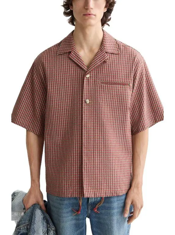 Scotch & Soda Oversize Microcheck Cotton Camp Shirt - Aurora Red Micro Check