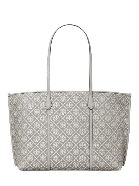 Tory Burch Perry T Monogram Jacquard Triple Compartment Tote - Gray