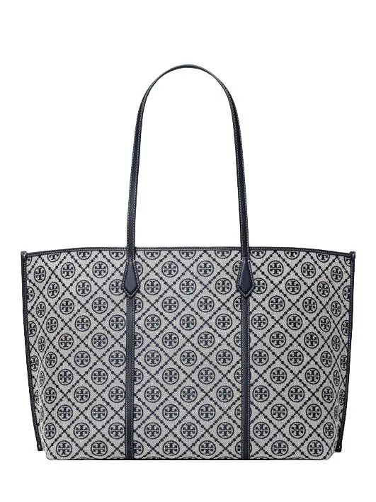Tory Burch Perry T Monogram Jacquard Triple Compartment Tote - Tory Navy