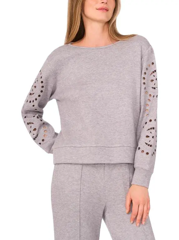Vince Camuto Eyelet Sleeve Sweatshirt - Granite