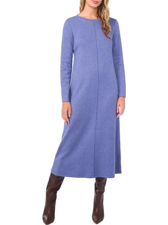 Vince Camuto Exposed Center Seam Long Sleeve Midi Sweater Dress - Denim Heather