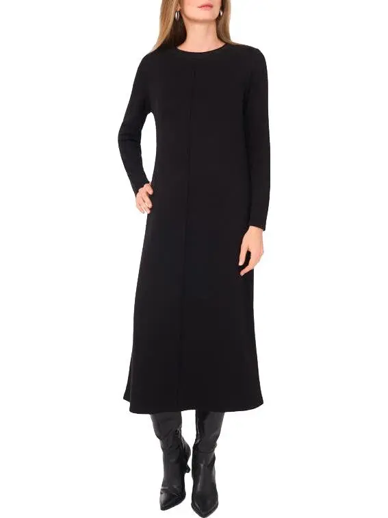 Vince Camuto Exposed Center Seam Long Sleeve Midi Sweater Dress - Rich Black