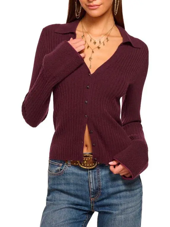 Ramy Brook Cathy Collared Rib Cashmere Cardigan - Blackberry