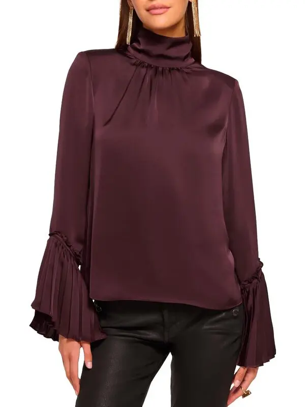 Ramy Brook Christy Bell Sleeve Satin Top - Blackberry