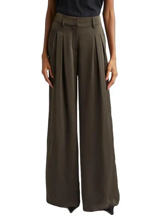 Ramy Brook Oscar Pleated Wide Leg Pants - Deep Olive