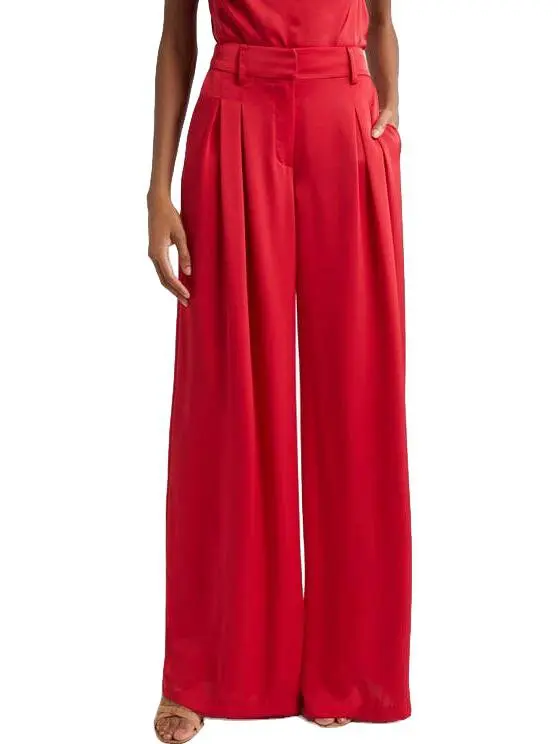 Ramy Brook Oscar Pleated Wide Leg Pants - Scarlet Red