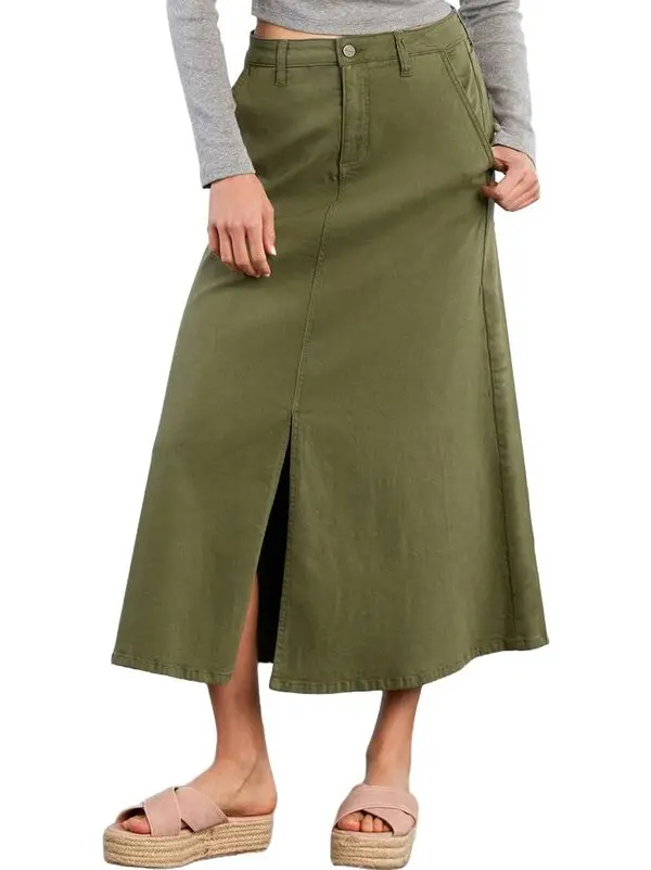 HINT OF BLU Denim Maxi Skirt - Olivine