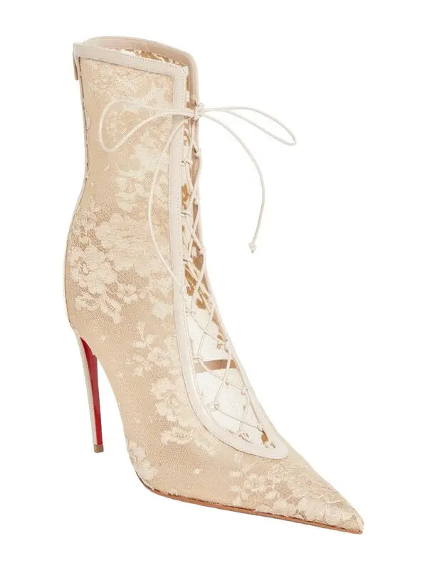 CHRISTIAN LOUBOUTIN Km Lace Pointed Toe Bootie - Pearl