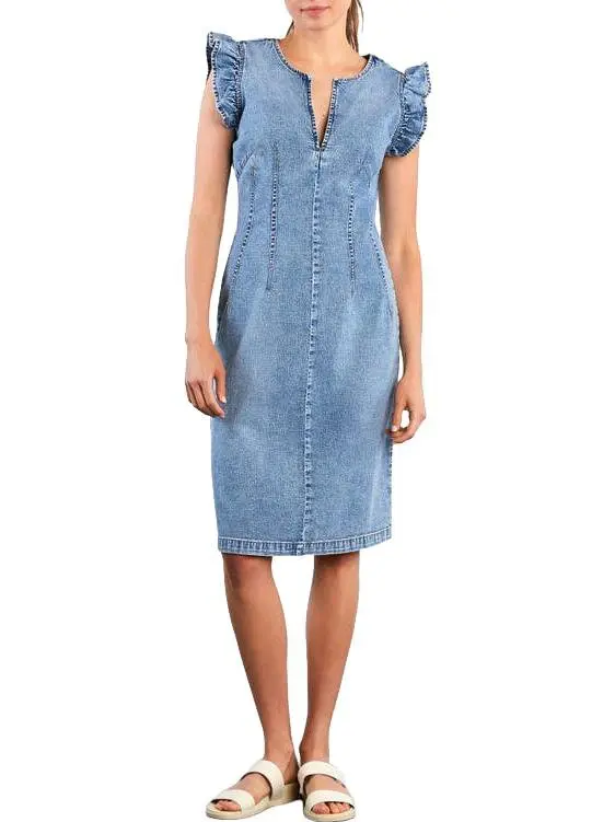 WASH LAB DENIM Kitten Ruffle Sleeve Denim Dress - Kitten Blue
