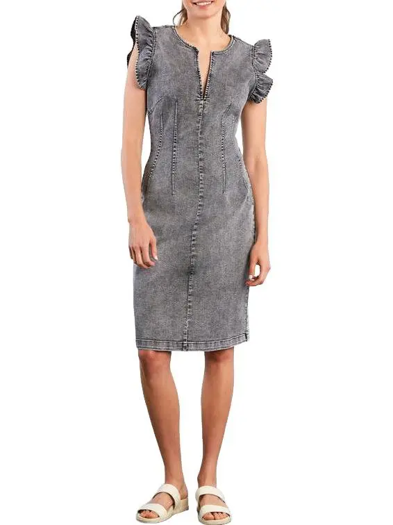 WASH LAB DENIM Kitten Ruffle Sleeve Denim Dress - Lush Grey