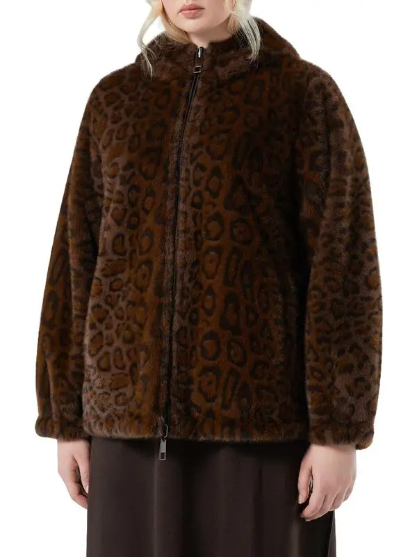 Marina Rinaldi King Reversible Faux Fur Hooded Coat - Chocolate