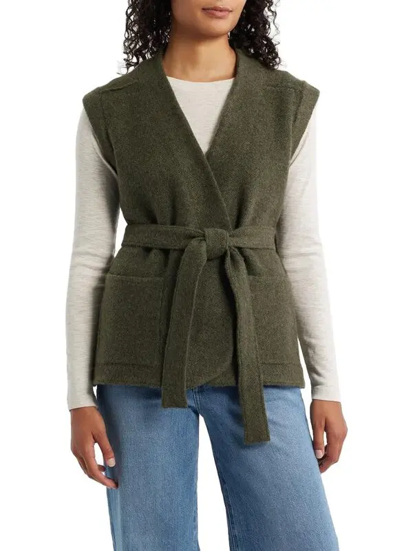 Wit & Wisdom Tie Waist Sweater Vest - Heather Charcoal Olive