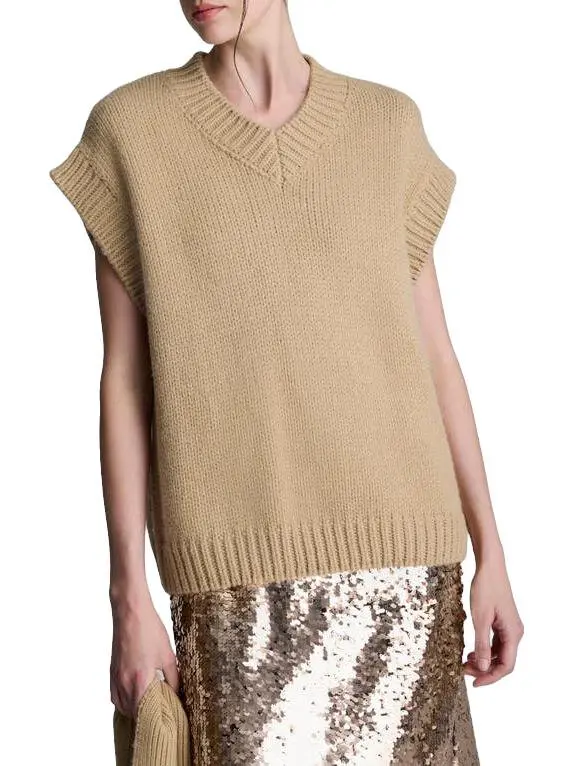 KENNETH COLE Cap-sleeve Sweater With Removable Scarf - Gazelle Camel