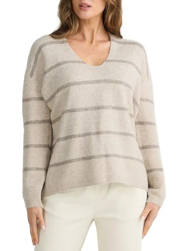BRAVE+TRUE Hallie Stripe Sweater - Taupe/cocoa