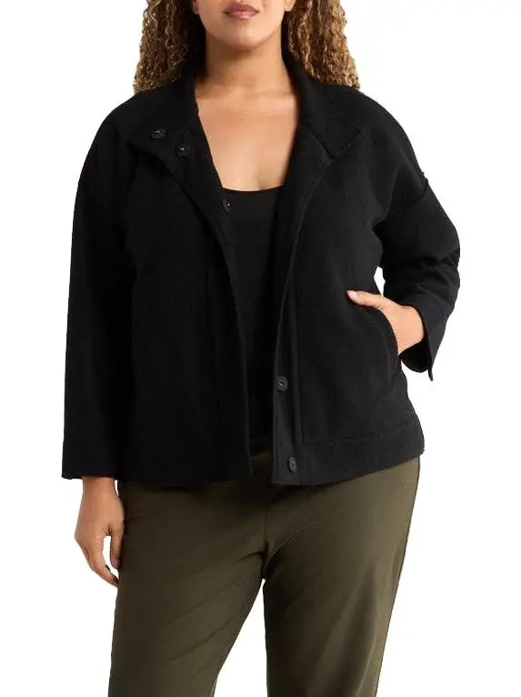Eileen Fisher Stand Collar Wool Jacket - Black