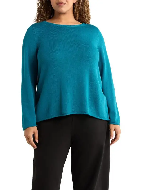 Eileen Fisher Bateau Neck Cotton-blend Sweater - Dragonfly