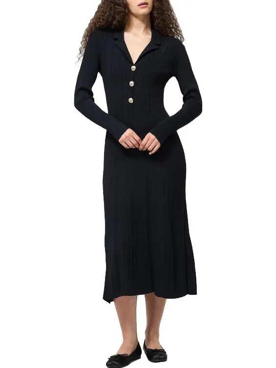 French Connection Long Sleeve Rib Knit Maxi Dress - Black