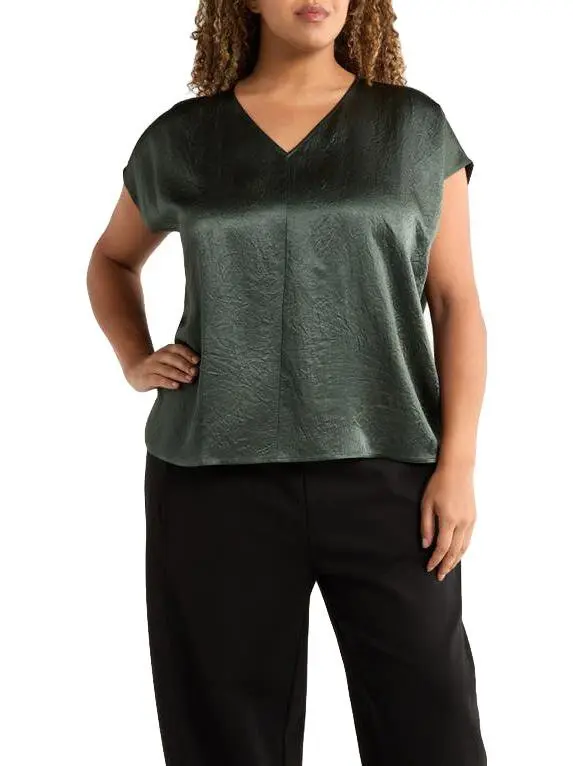 Eileen Fisher V-neck Satin Top - Everglade