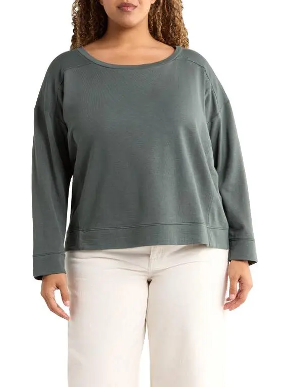 Eileen Fisher Ballet Neck Boxy Organic Cotton Terry Top - Everglade