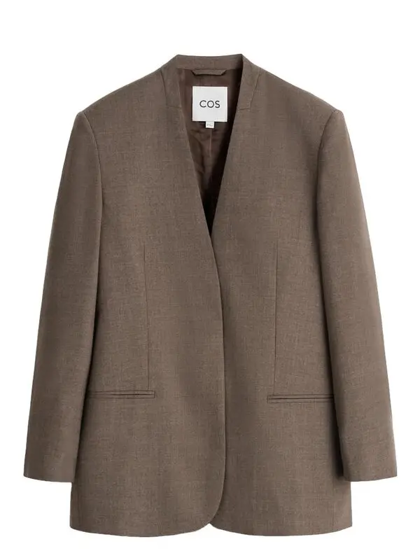 Cos Collarless Wool-blend Blazer - Brown
