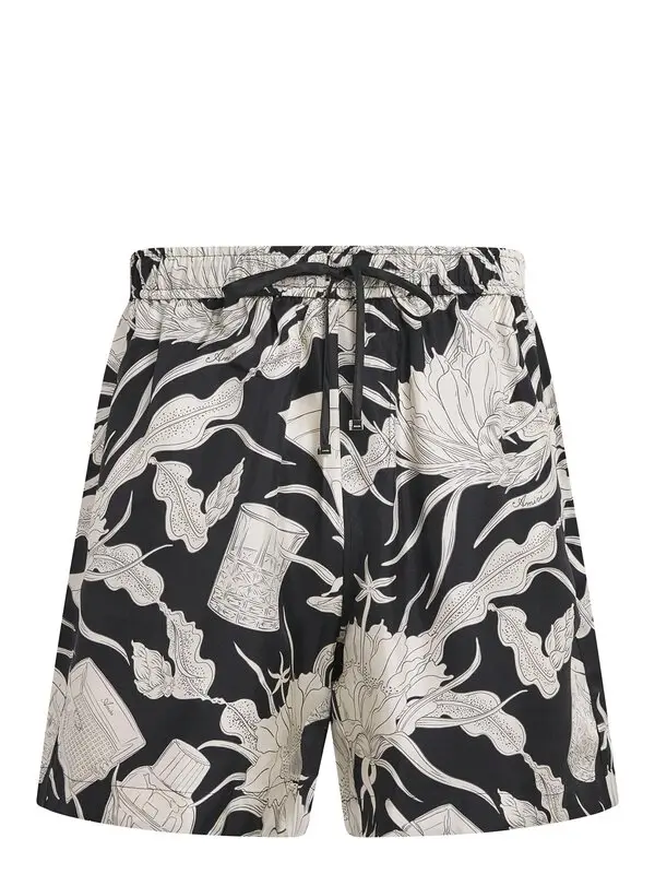 Amiri Floral Print Silk Shorts - Black