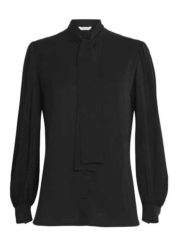 Max Mara Silk Pussybow Blouse - Black