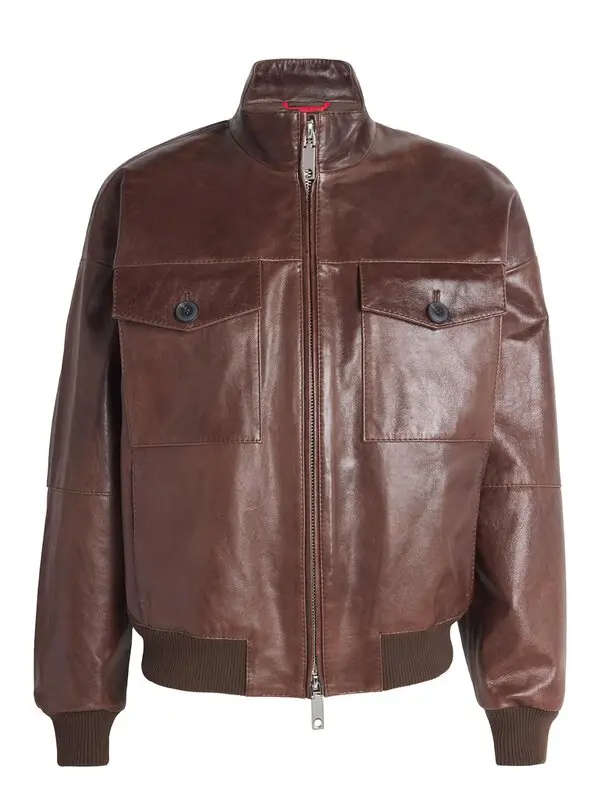 Max & Co. Leather Bomber Jacket - Brown