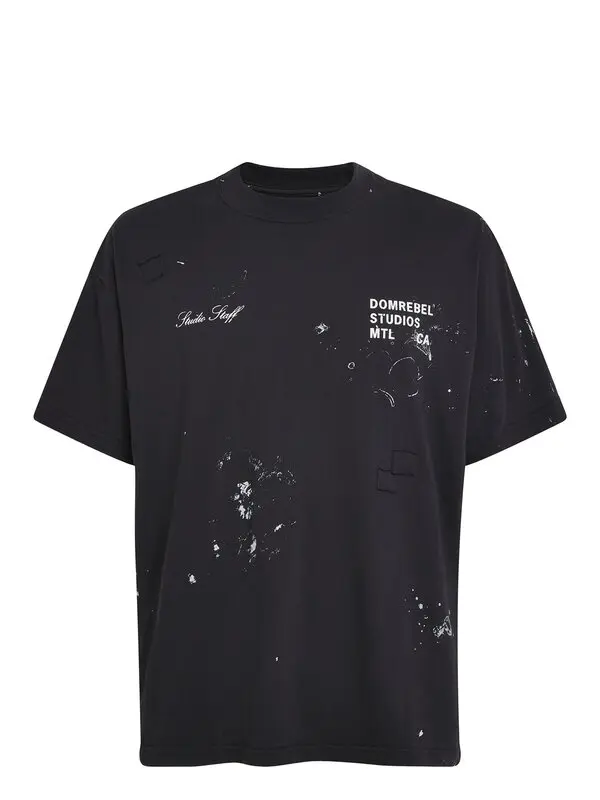 DOMREBEL Cotton Paint-splatter Staff T-shirt - Black