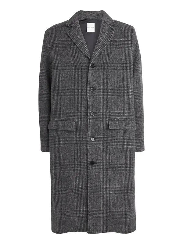 SAMSOE SAMSOE Wool-blend Check Overcoat - Grey
