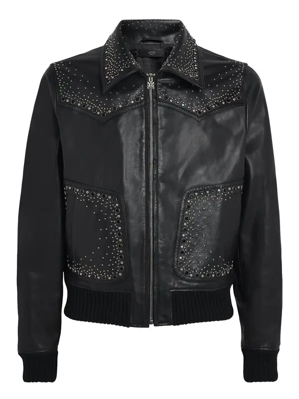Amiri Leather Crystal-embellished Jacket - Black
