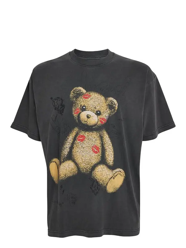 DOMREBEL Cotton Teddy Print Kiss T-shirt - Black