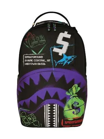 SPRAYGROUND Shark Central Stencils Dlxsv Backpack - Black/purple