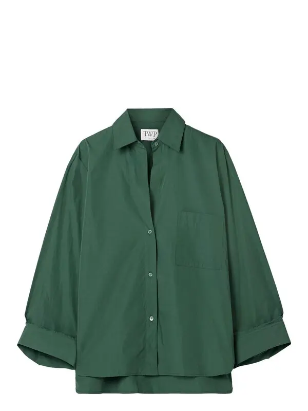 TWP Cotton-poplin Shirt With Cuffed Sleeves - Green