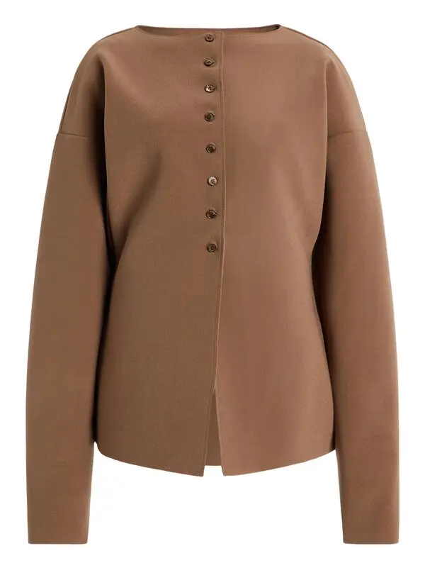 BIRROT Lay3 Crepe Cardigan With Button Detailing - Brown