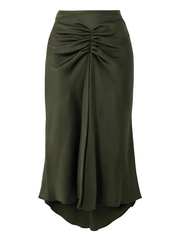 Victoria Beckham Bella Gathered Satin-crepe Midi Skirt - Green