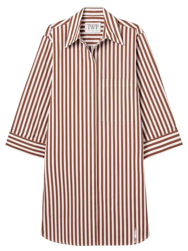 TWP Striped Cotton-poplin Shirt Dress - Brown