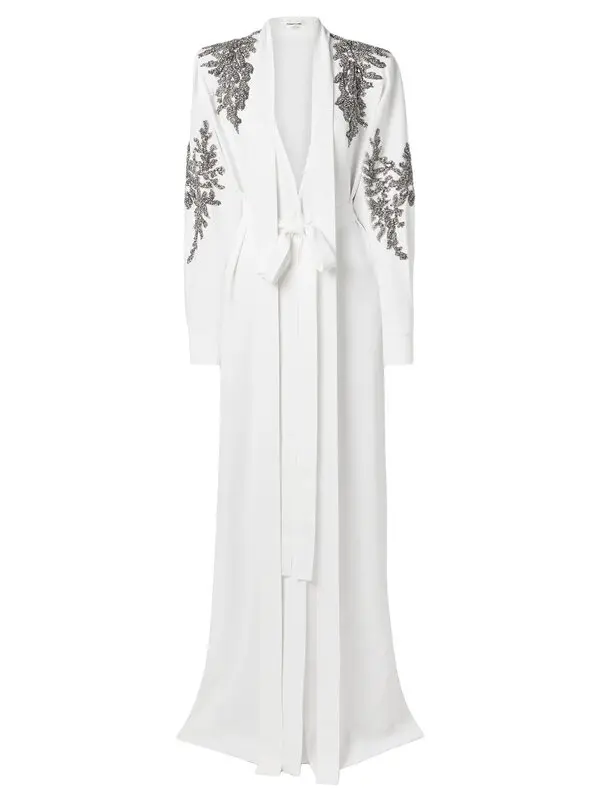 Zuhair Murad Belted Tie-neck Embellished Gown - White