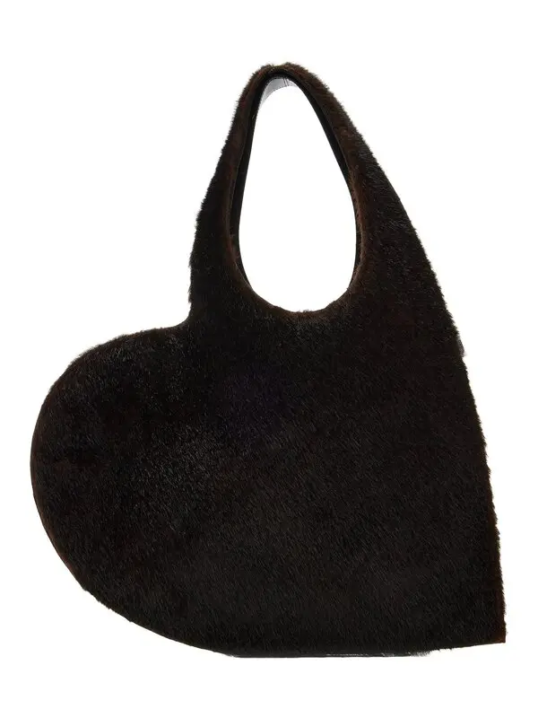 Coperni Heart Faux Fur Tote Bag - Brown