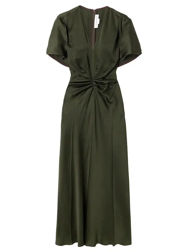 Victoria Beckham Bella Gathered Satin Midi Dress - Green