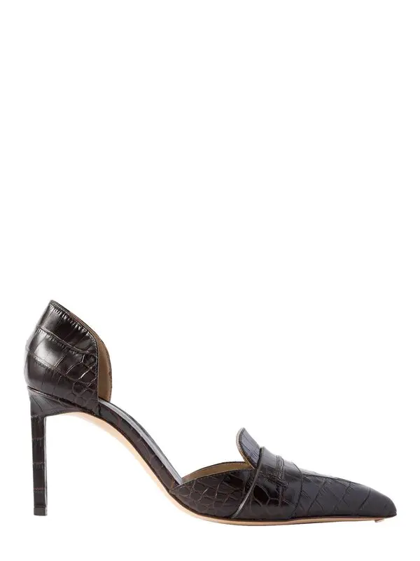 TOM FORD Eva D'orsay Glossed Croc-effect Leather Pumps - Brown