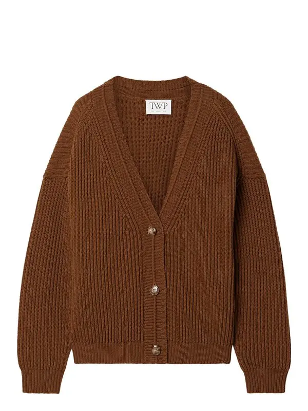 TWP Ribbed Cashmere Cardigan - Brown