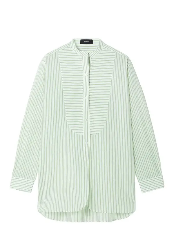 Theory Striped Cotton-blend Poplin Shirt - Green