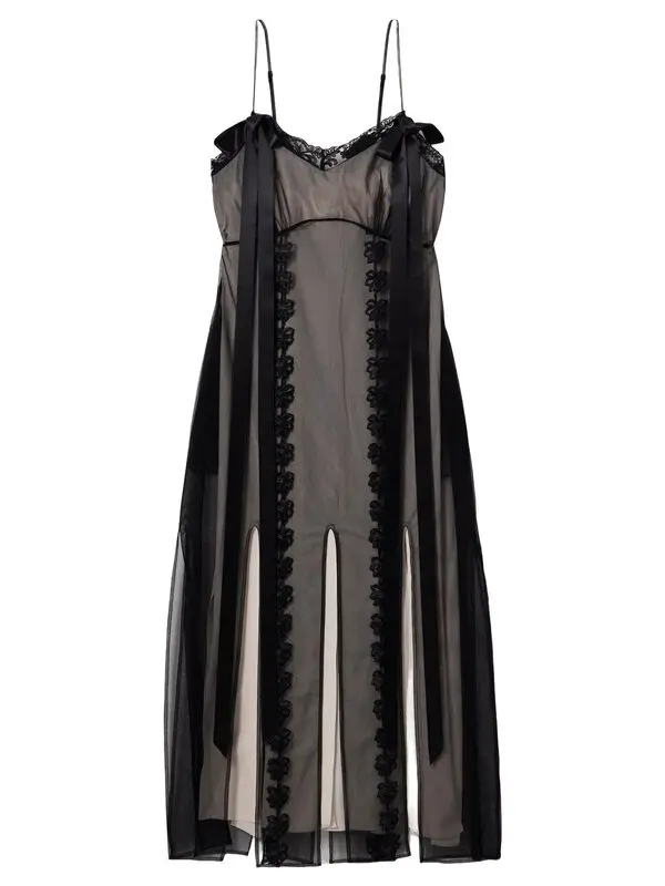 Simone Rocha Bow-detailed Lace-trimmed Chiffon Midi Dress - Black