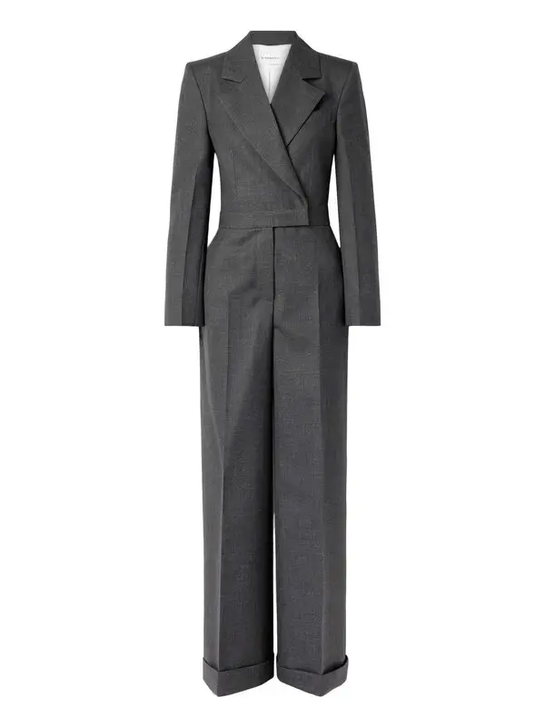 Givenchy Wrap-effect Grain De Poudre Wool Jumpsuit - Gray