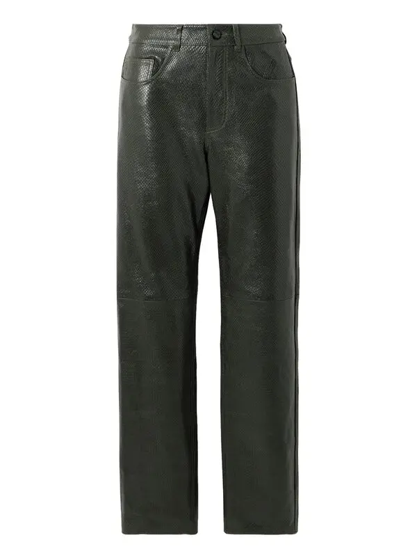 BLAZÉ MILANO Emera Snake-effect Leather Straight-leg Pants - Green