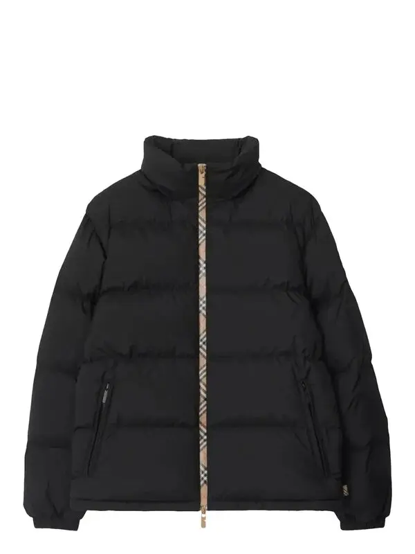 Burberry Puffer Jacket With Check Trim - Black