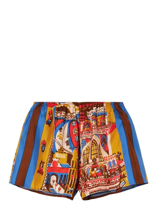 BODE Manhattan Island Printed Silk-twill Shorts - Brown