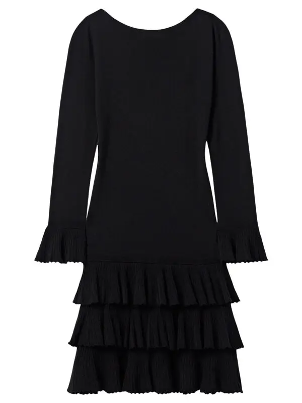 DÔEN Amelina Tiered Ruffled Merino Wool Mini Dress - Black