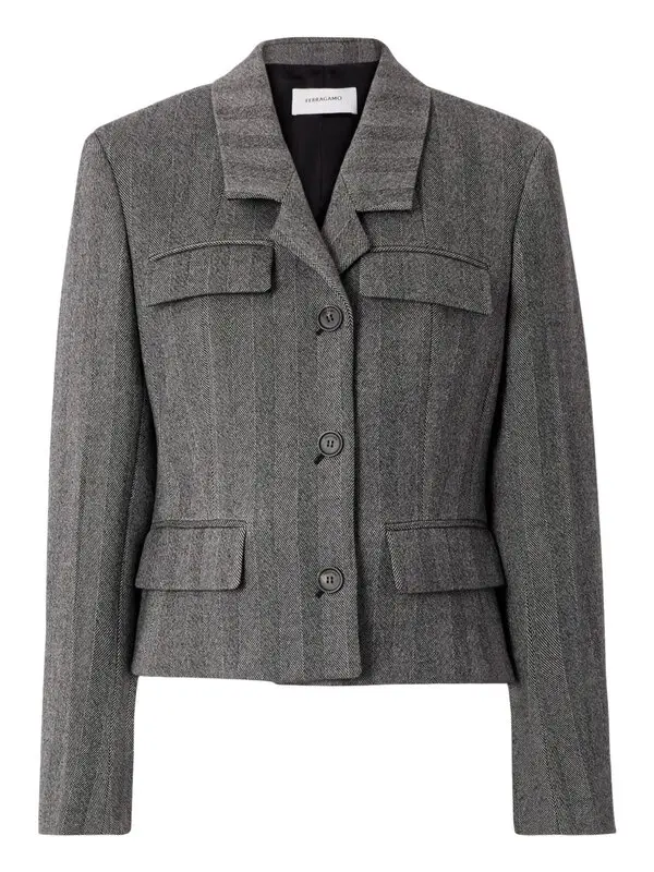 FERRAGAMO Herringbone Wool-blend Blazer - Gray