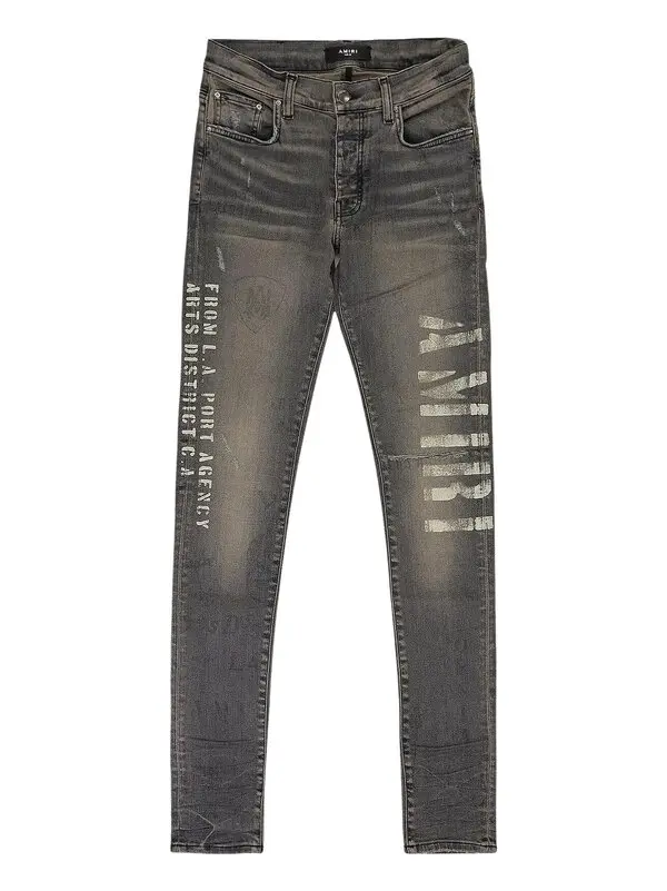 Amiri Military Stencil Skinny Jeans - Grey